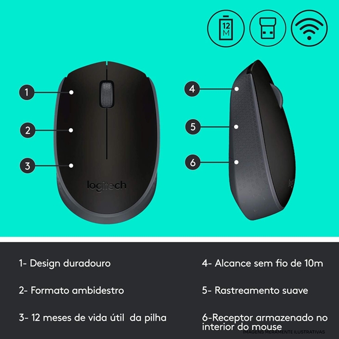 MOUSE LOGITECH M170 WIRELESS PRETO - Mouse sem fio Logitech M170 ...
